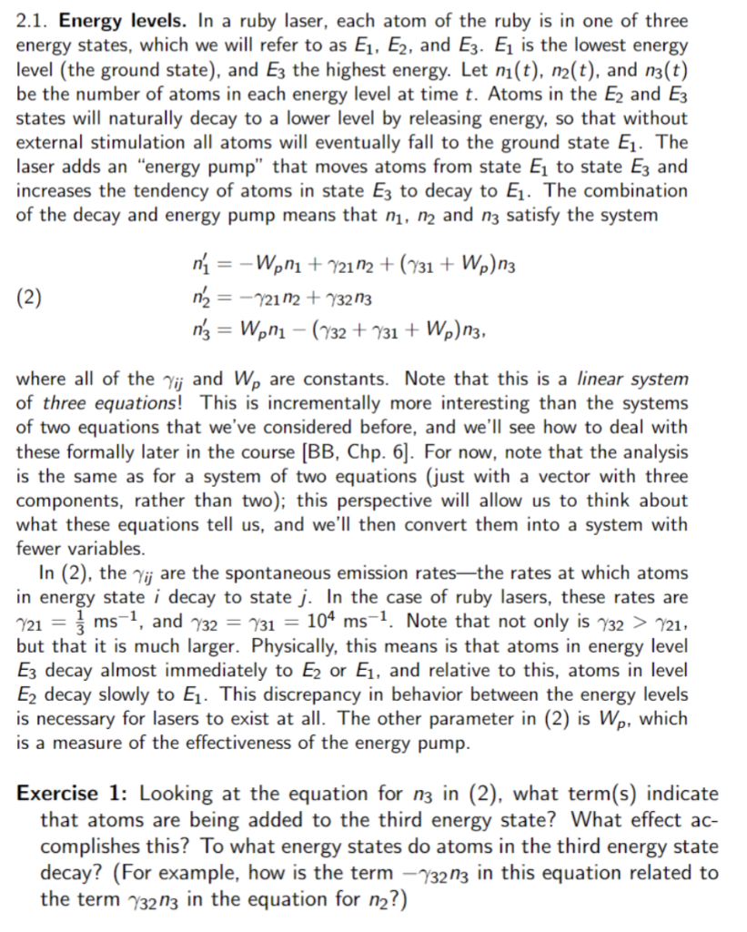 Solved 2.1. Energy levels. In a ruby laser, each atom of the | Chegg.com