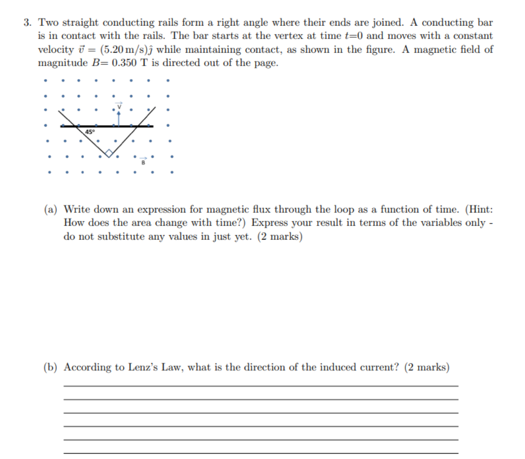 Solved 3. Two straight conducting rails form a right angle | Chegg.com