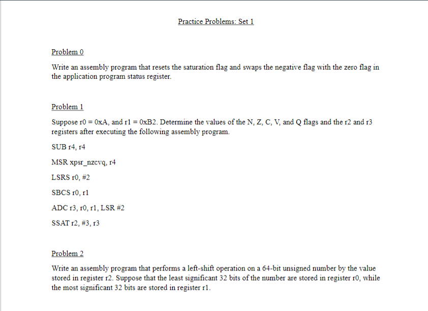 Solved Practice Problems: Set 1Problem 0Write an assembly | Chegg.com