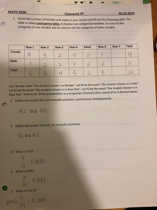 Solved SIDE 1 MATH 2600 02.25.2019 Classwork #7 1. Count the | Chegg.com