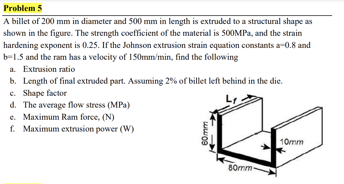 Solved A billet of \\( 200 \\mathrm{~mm} \\) in diameter and | Chegg.com