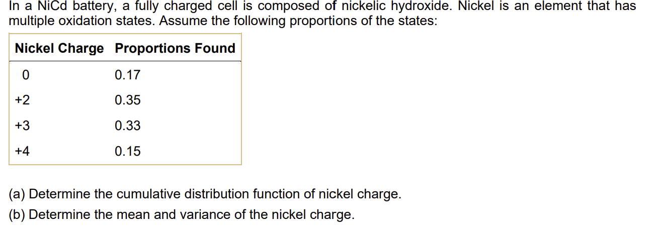 Solved In a NiCd battery, a fully charged cell is composed | Chegg.com