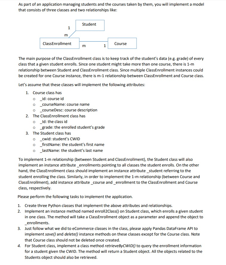 Solved As part of an application managing students and the | Chegg.com