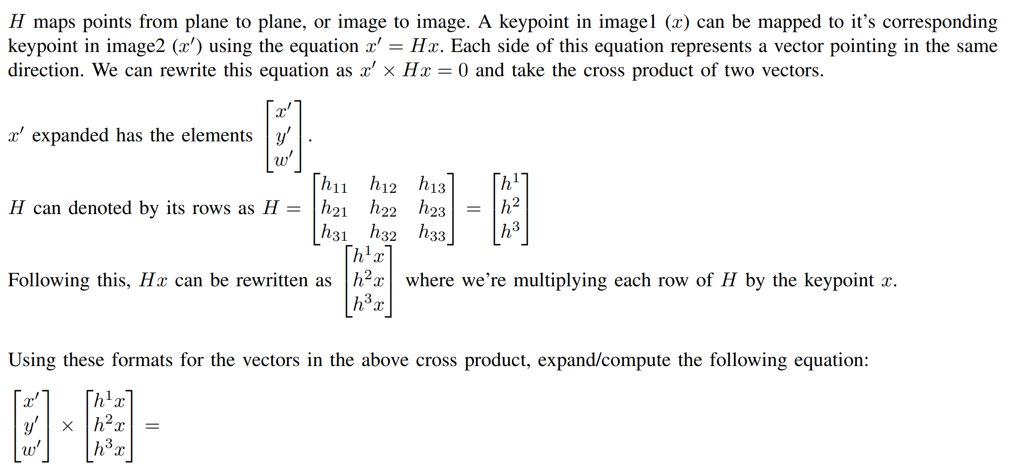 H maps points from plane to plane, or image to image. | Chegg.com