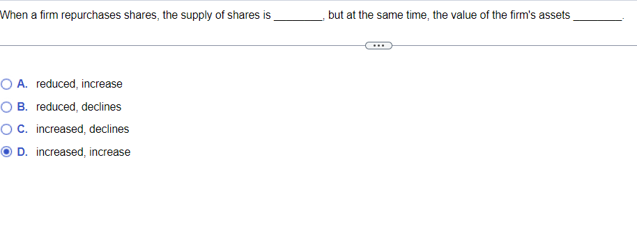 Solved When a firm repurchases shares, the supply of shares | Chegg.com