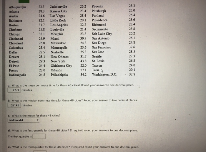 Solved a. What is the mean commute time for these 48 | Chegg.com