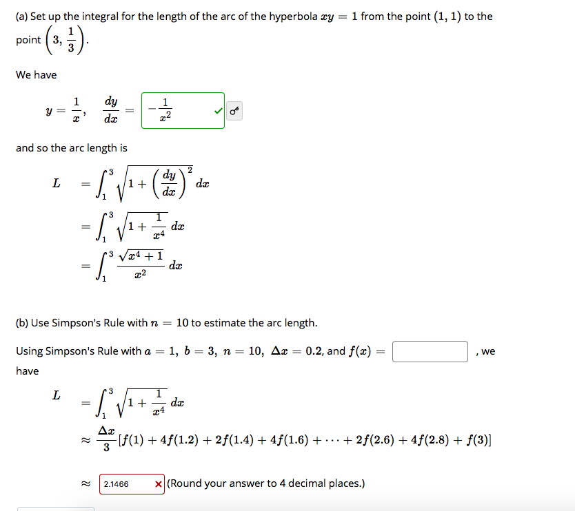 Solved (a) Set up the integral for the length of the arc of | Chegg.com