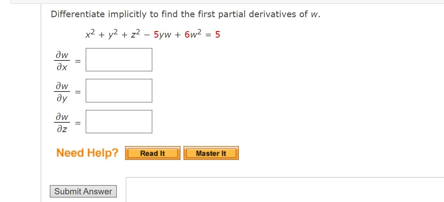 Solved Differentiate implicitly to find the first partial | Chegg.com