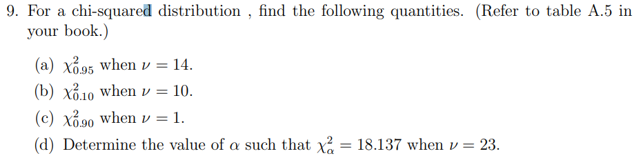 Solved 9. For a chi-squared distribution, find the following | Chegg.com