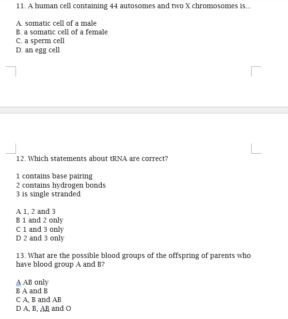 Solved 11. A human cell containing 44 autosomes and two X | Chegg.com