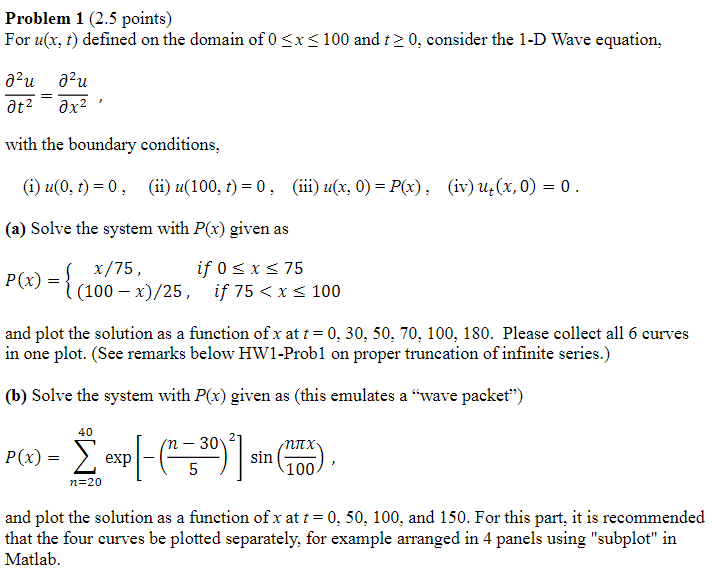 Solved Problem 1 (2.5 points) For u(x,t) defined on the | Chegg.com