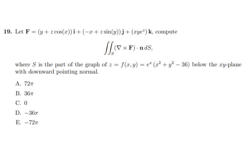 Solved 9. Let F=(y+zcos(x))i+(−x+zsin(y))j+(xyez)k, compute | Chegg.com