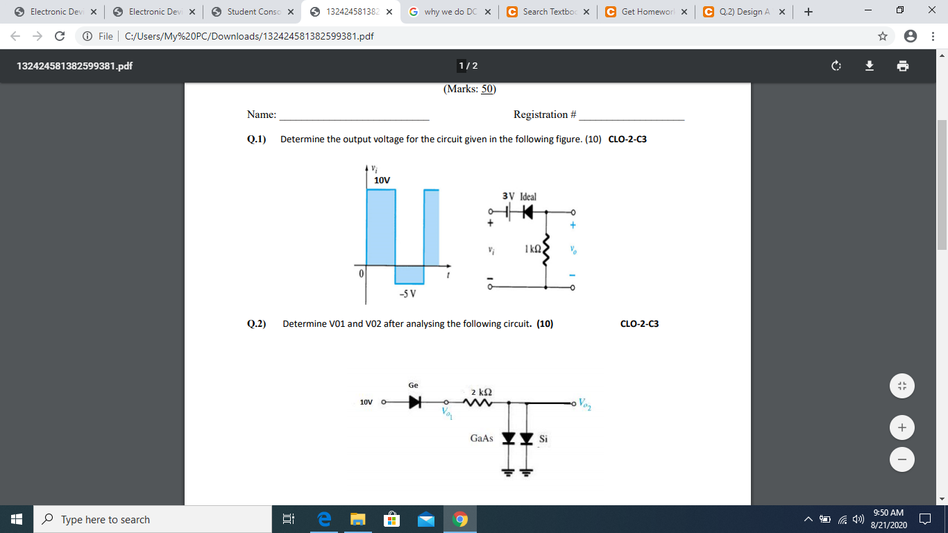 Solved S Electronic Des х Electronic Devi X Student Conso X | Chegg.com