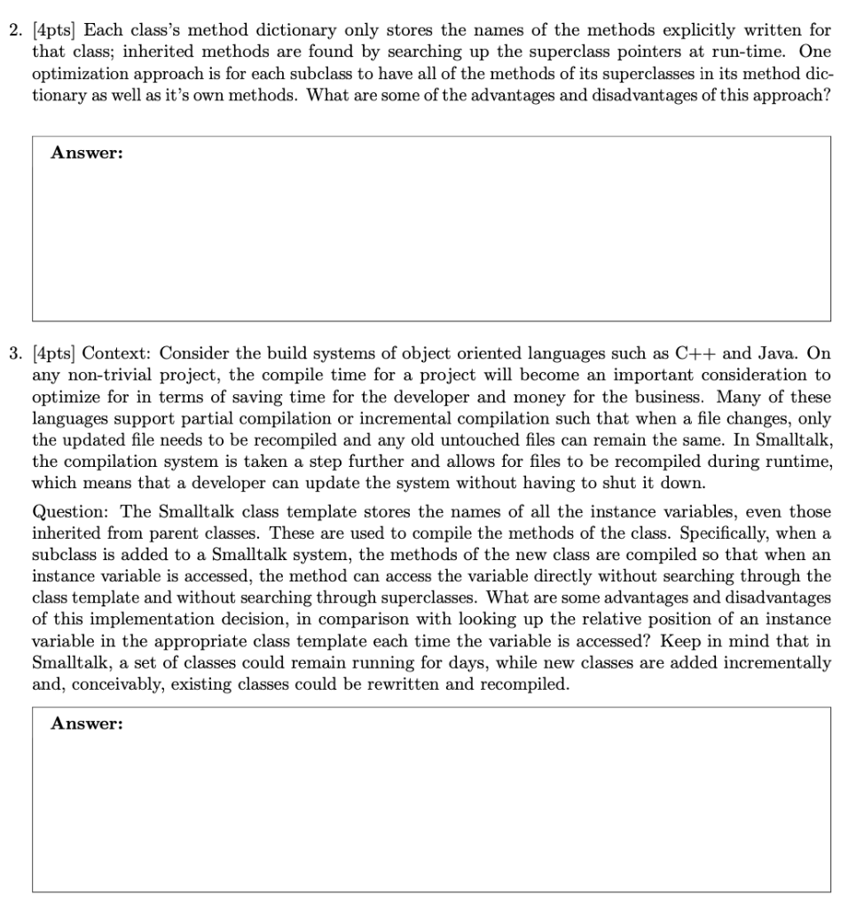 Solved 2 [12pts] Smalltalk Implementation Decisions In | Chegg.com