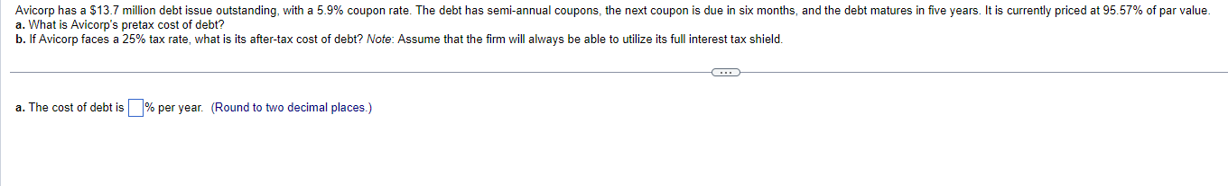 Solved a. What is Avicorp's pretax cost of debt? b. If | Chegg.com