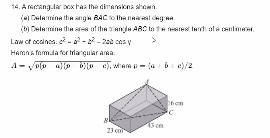 Solved 14. A rectangular box has the dimensions shown. (a) | Chegg.com