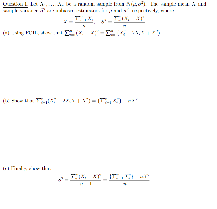 Solved Question 1. Let X1,…,Xn be a random sample from | Chegg.com