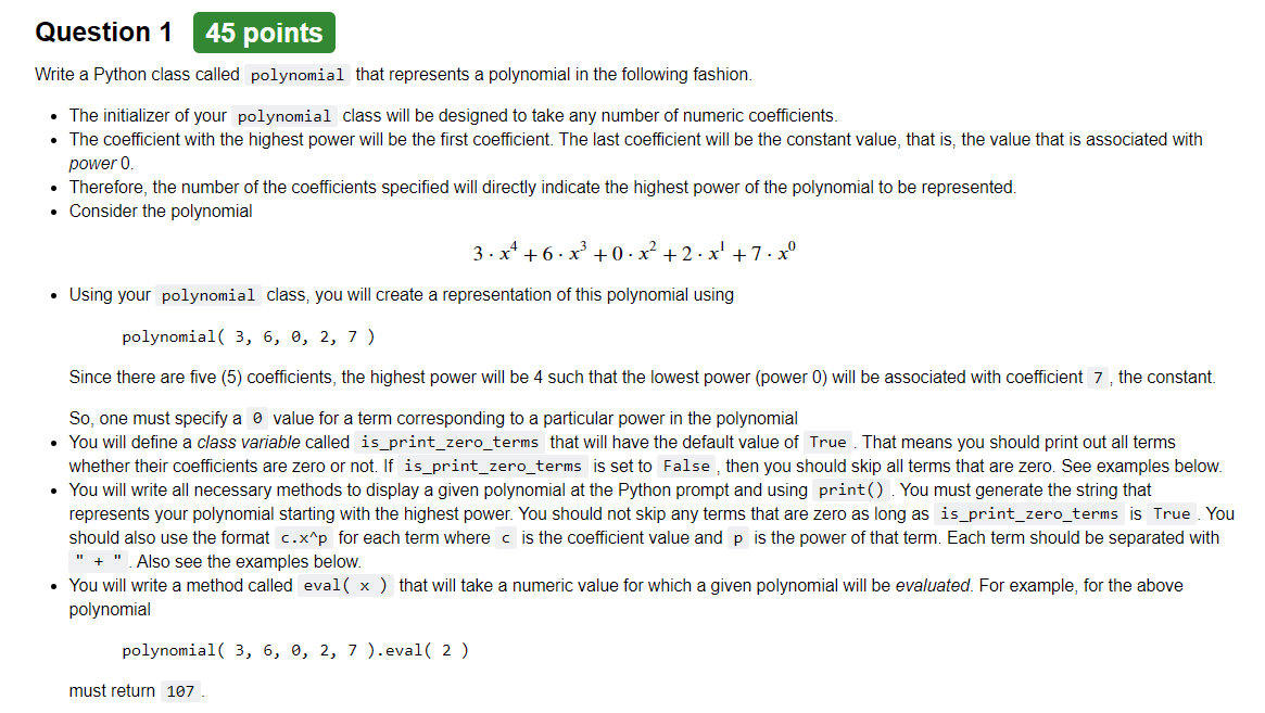 Solved Question 1 45 points Write a Python class called | Chegg.com