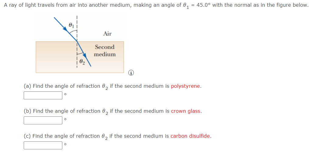 Solved A ray of light travels from air into another medium, | Chegg.com