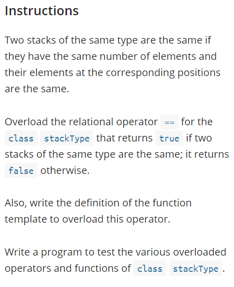 Solved Instructions Two stacks of the same type are the same | Chegg.com