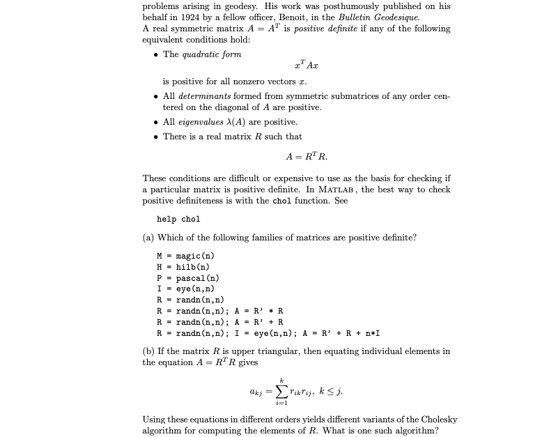 Solved 2.5. The Cholesky algorithm factors an important | Chegg.com