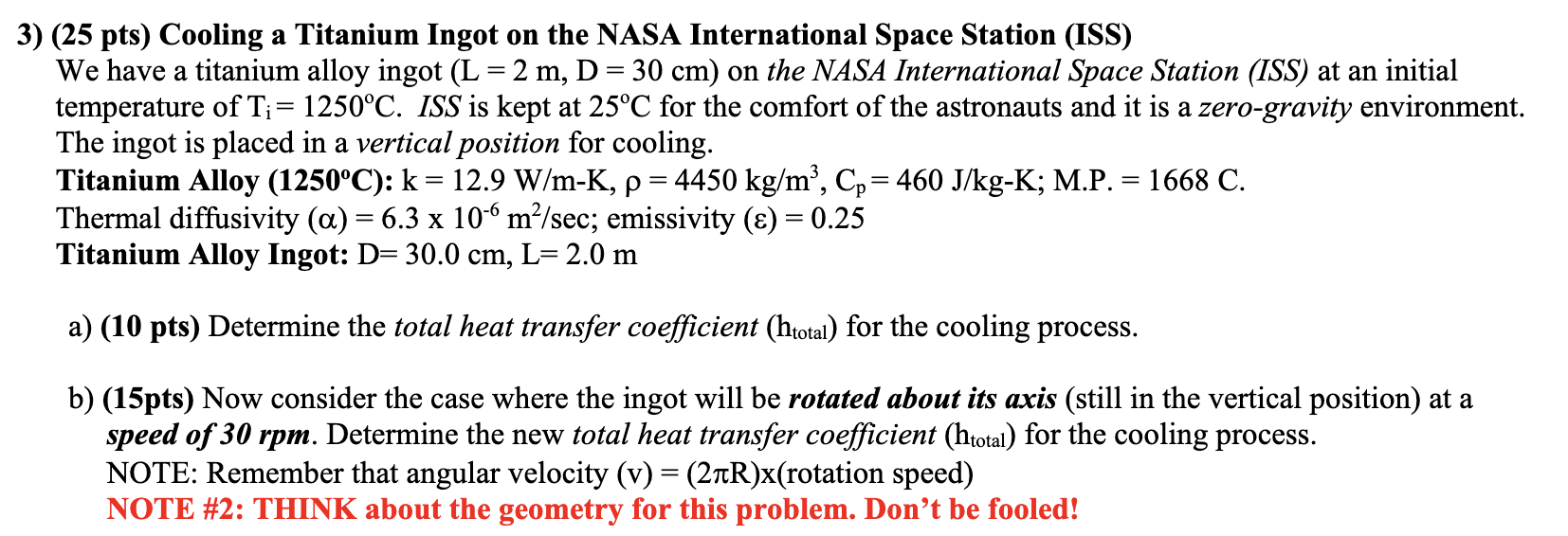 Solved (25 pts) Cooling a Titanium Ingot on the NASA | Chegg.com