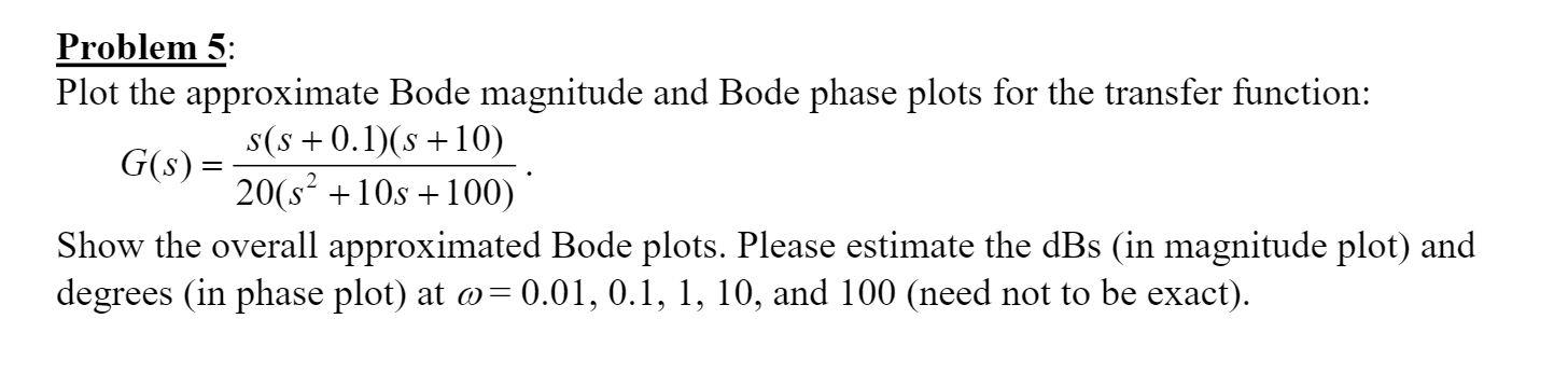 Solved Problem 5: Plot the approximate Bode magnitude and | Chegg.com