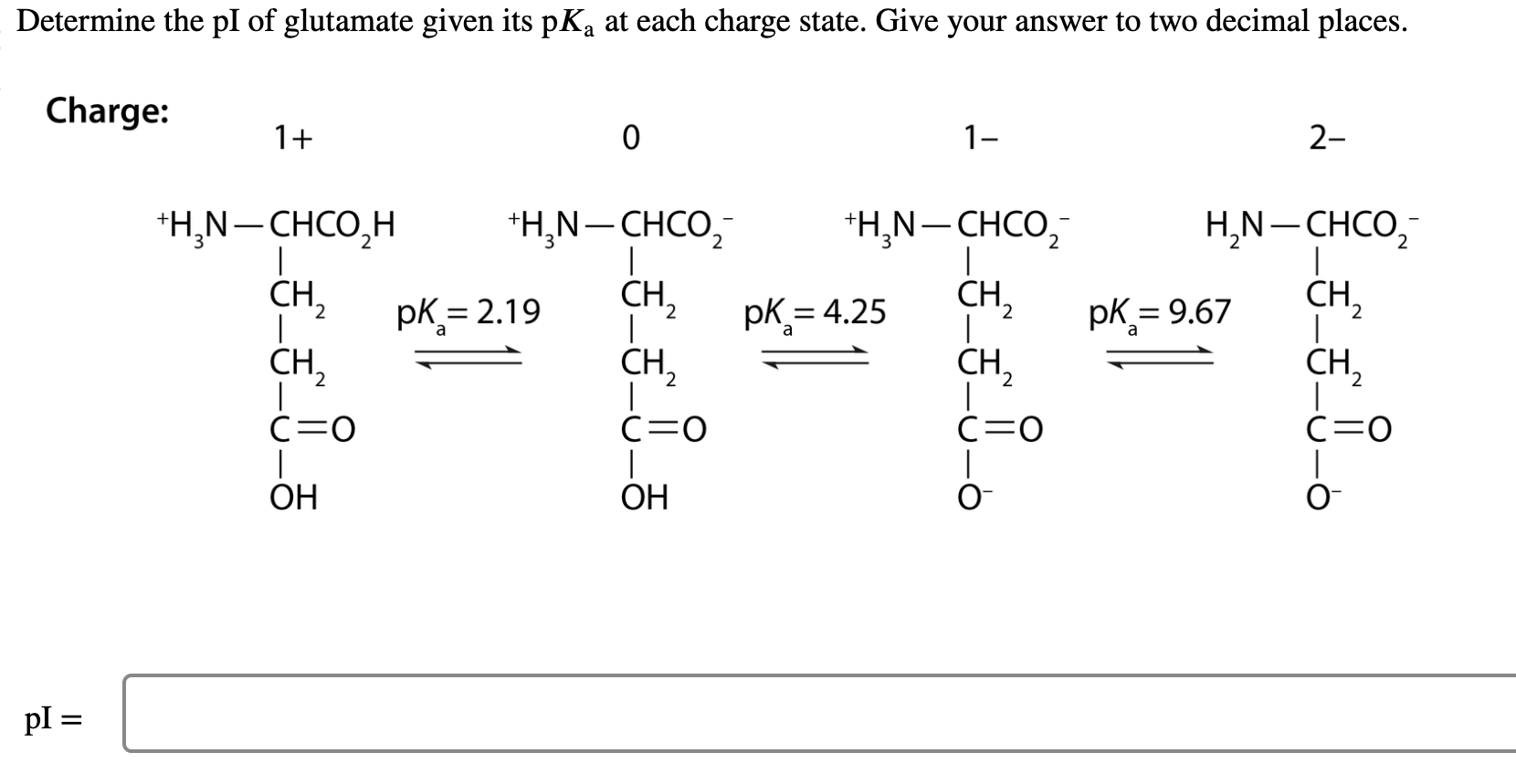 Solved Determine the pI of glutamate given its pKa at each | Chegg.com