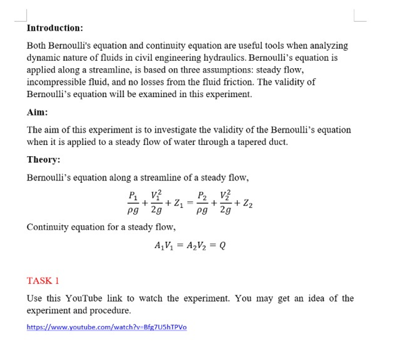 Solved Introduction Both Bernoullis Equation And