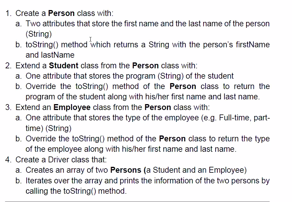 Solved I 1. Create a Person class with: a. Two attributes | Chegg.com