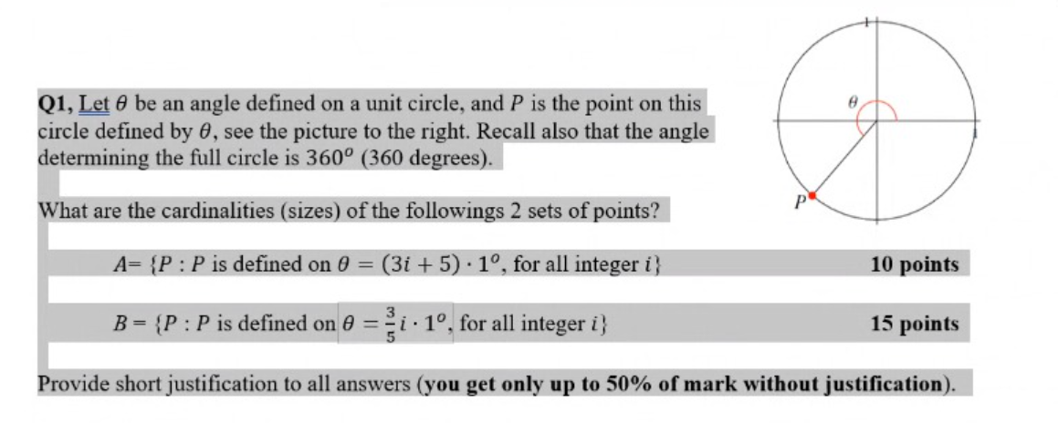 Solved Q1, Let θ be an angle defined on a unit circle, and P | Chegg.com