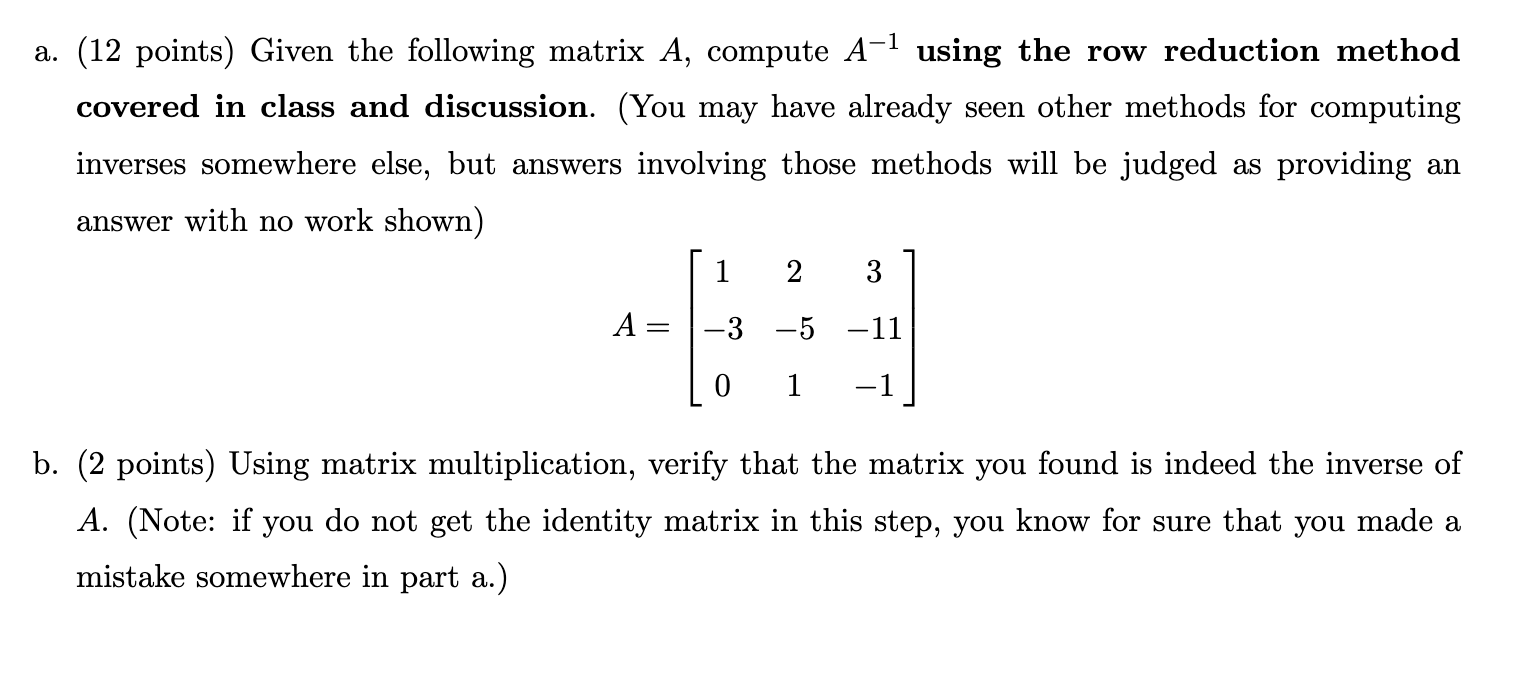 Solved a. (12 points) Given the following matrix A, compute | Chegg.com