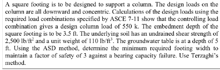 Solved A square footing is to be designed to support a | Chegg.com