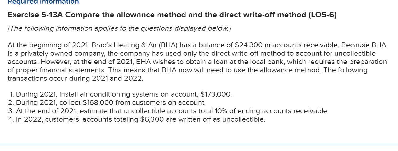 Solved Required information Exercise 5-13A Compare the | Chegg.com