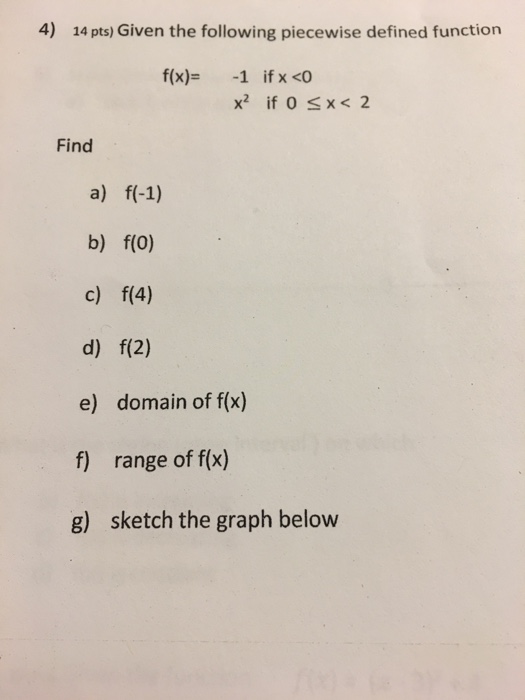 Solved 4) 14 pts) Given the following piecewise defined | Chegg.com