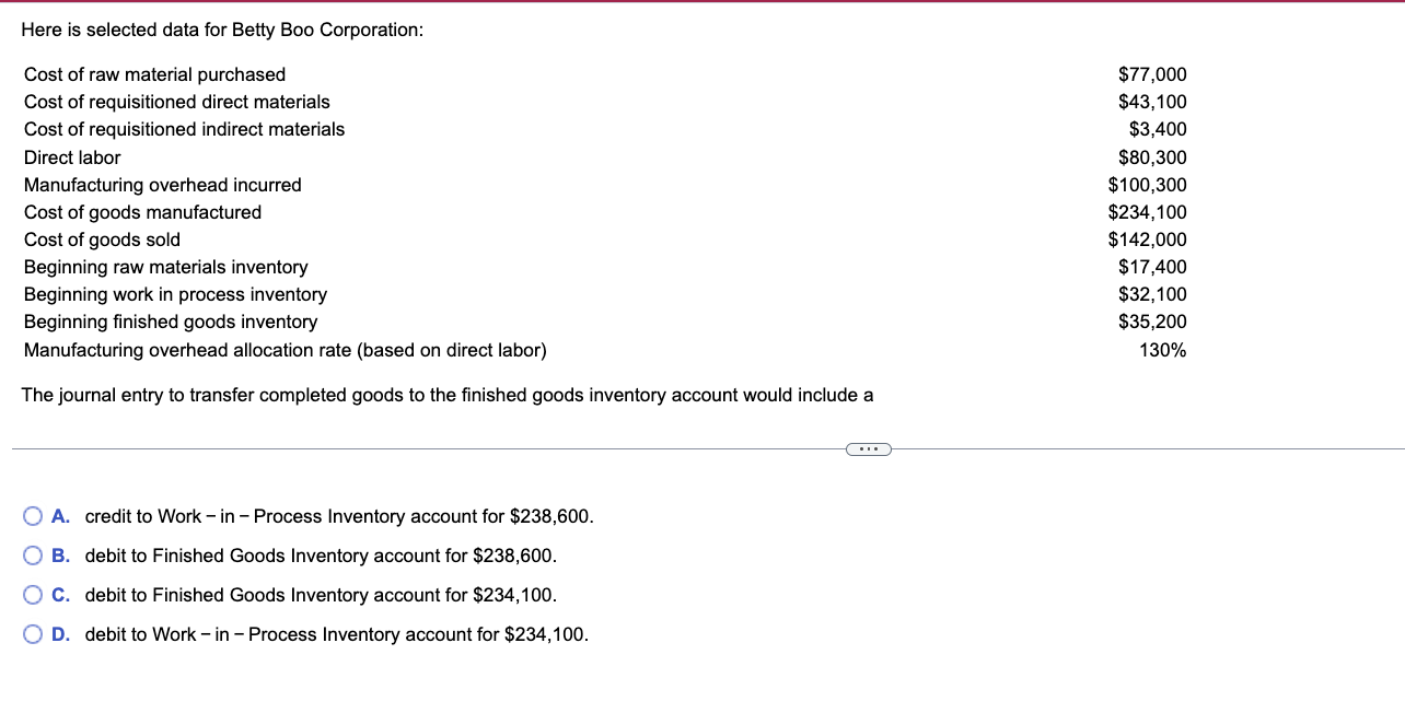 Solved A. credit to Work - in - Process Inventory account | Chegg.com