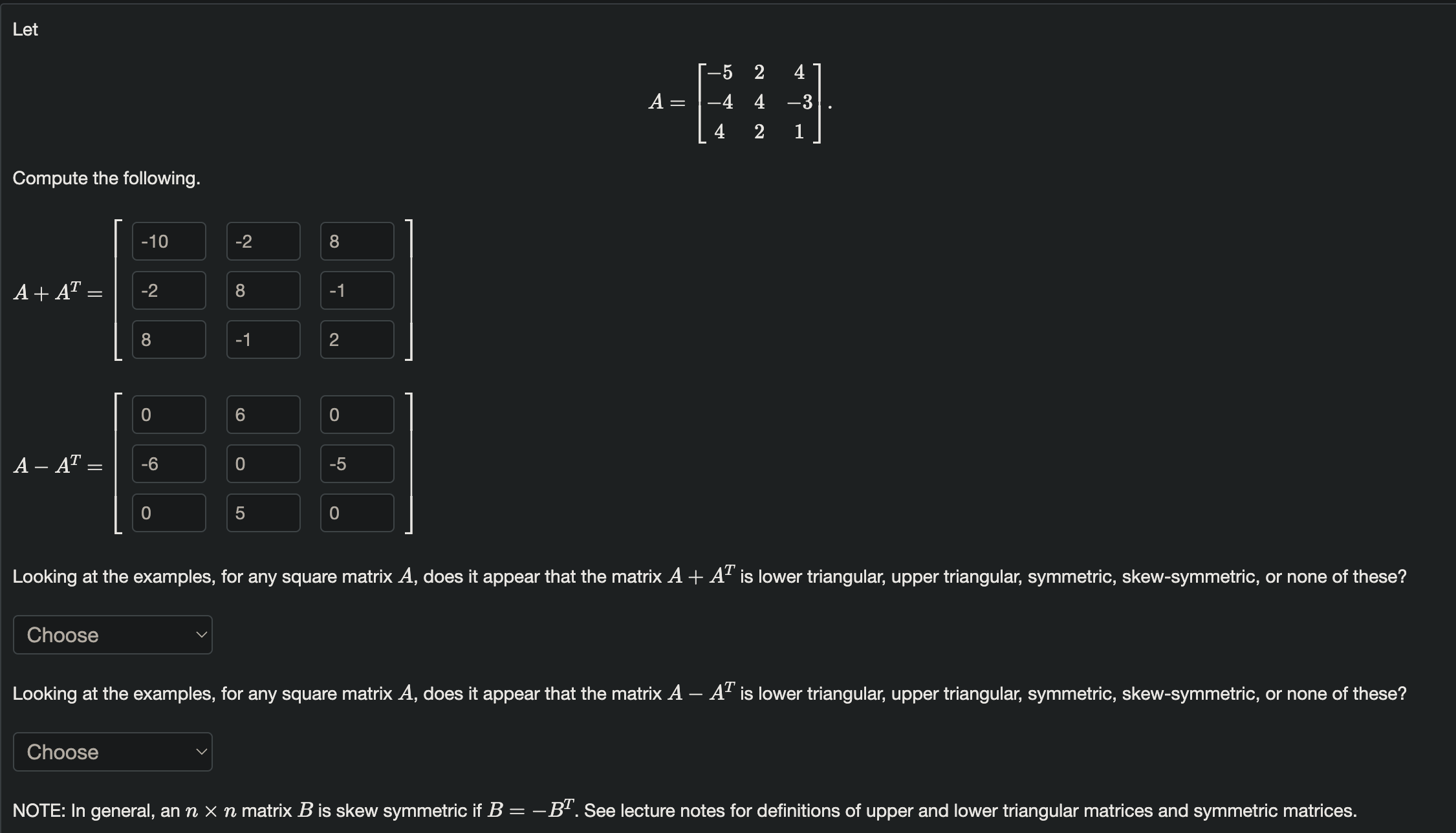 Solved How do i know whether A + A^T is lower triangular, | Chegg.com