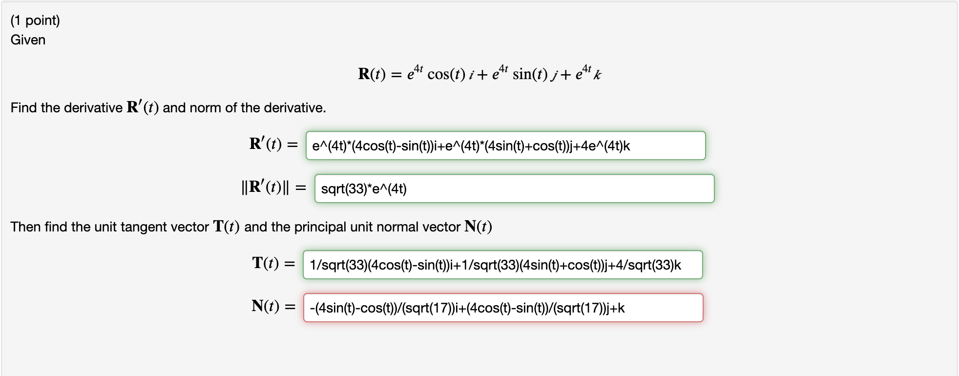 Solved (1 point) Given Find the derivative R'(t) and norm of | Chegg.com