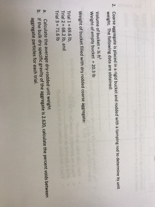 Solved 2. Coarse aggregate is placed in a rigid bucket and | Chegg.com
