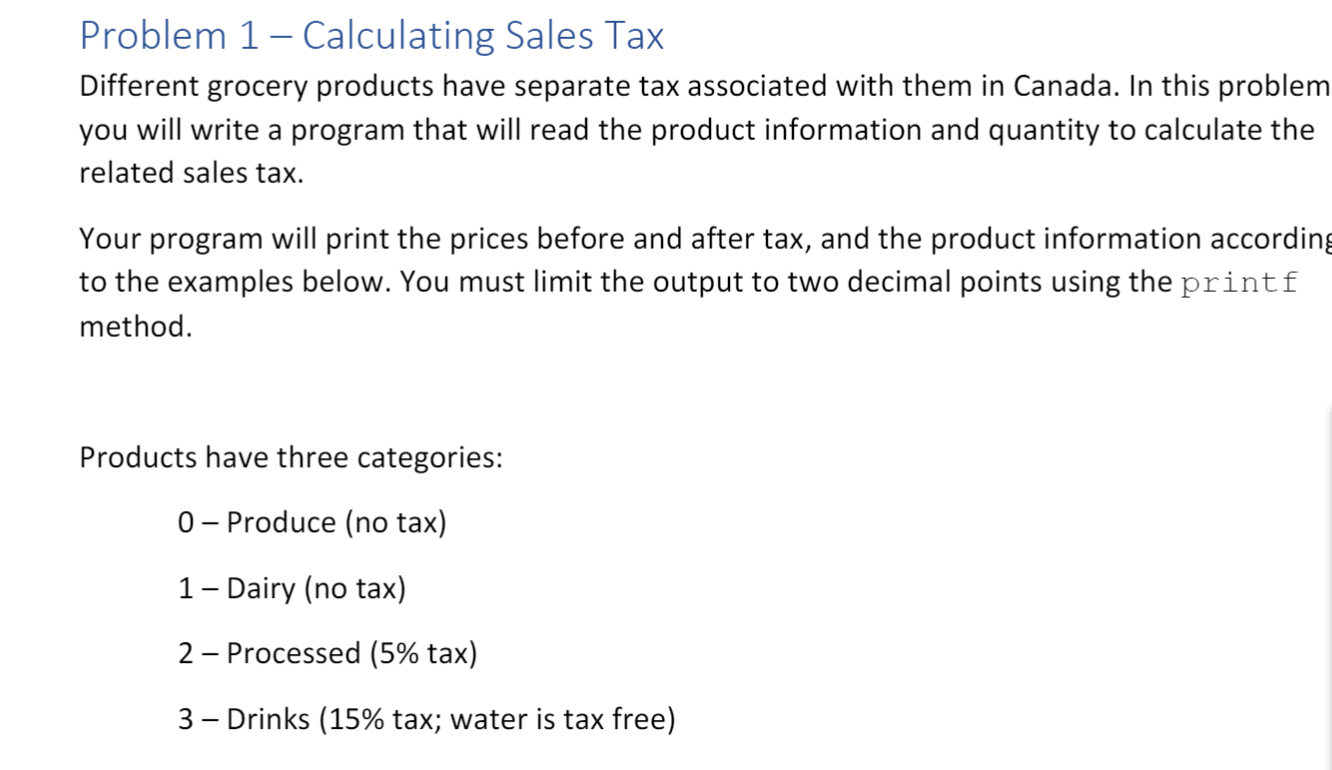 Solved Problem 1 – Calculating Sales Tax Different grocery | Chegg.com