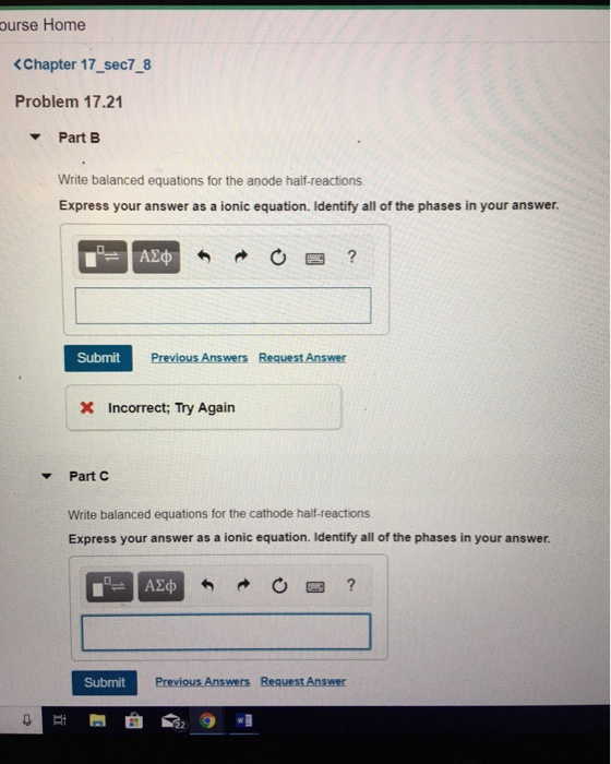 Solved Part B and Part C: Write balanced equations for the | Chegg.com