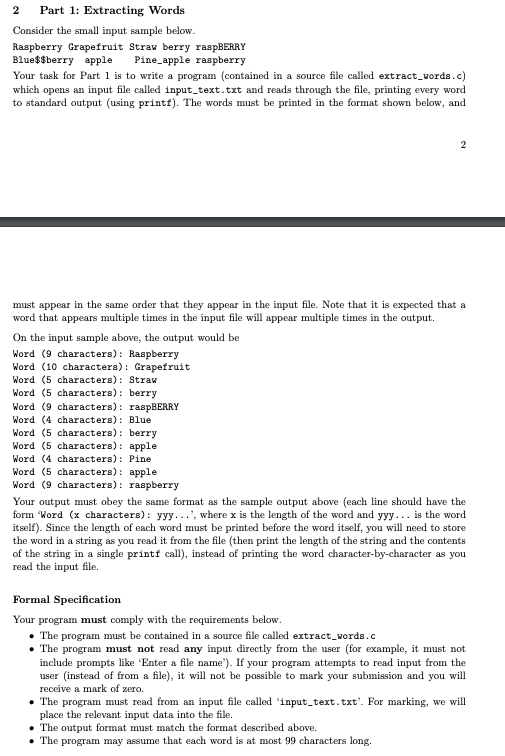 Solved Part 1: Extracting Words Consider the small input | Chegg.com