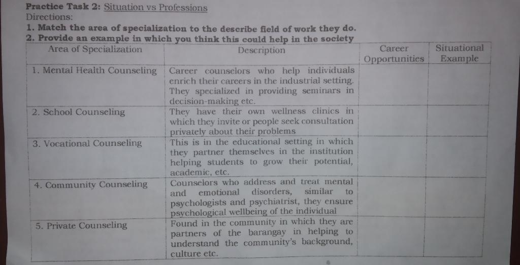 Solved Situational Example Practice Task 2: Situation vs | Chegg.com