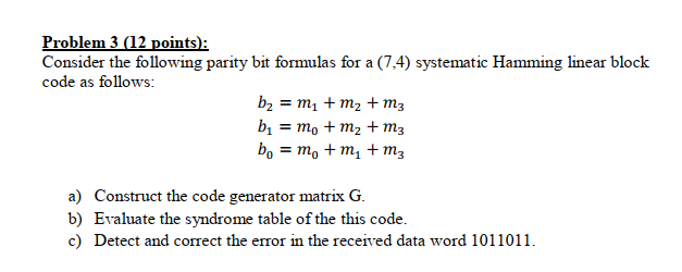 Solved Problem 3 (12 points): Consider the following parity | Chegg.com