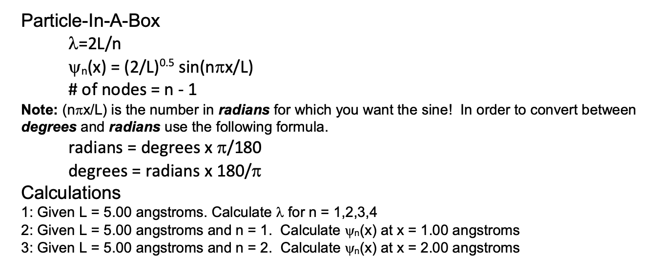 Solved Particle-In-A-Box λ=2 L/nψn(x)=(2/L)0.5sin(nπx/L)# of | Chegg.com