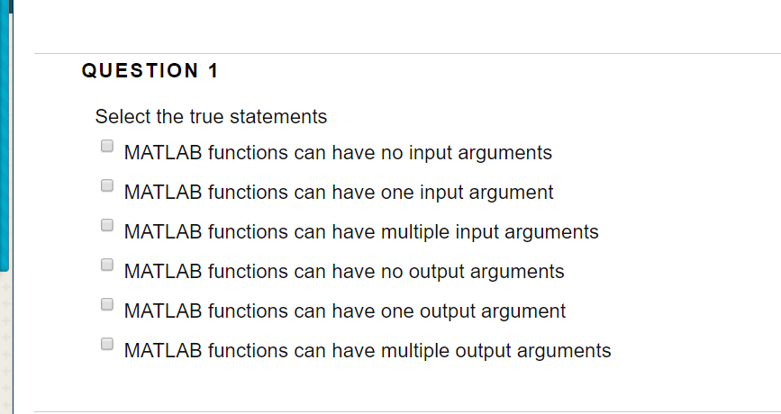 Solved Question 1 Select The True Statements Matlab