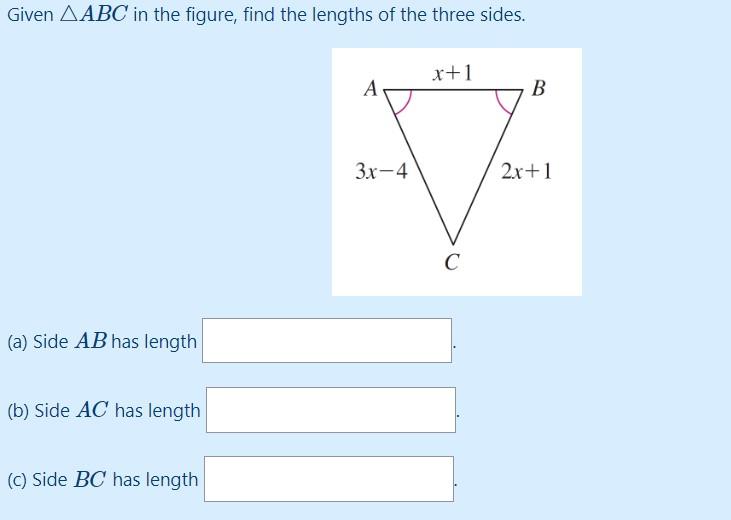 Solved Given ABC in the figure, find the lengths of the | Chegg.com