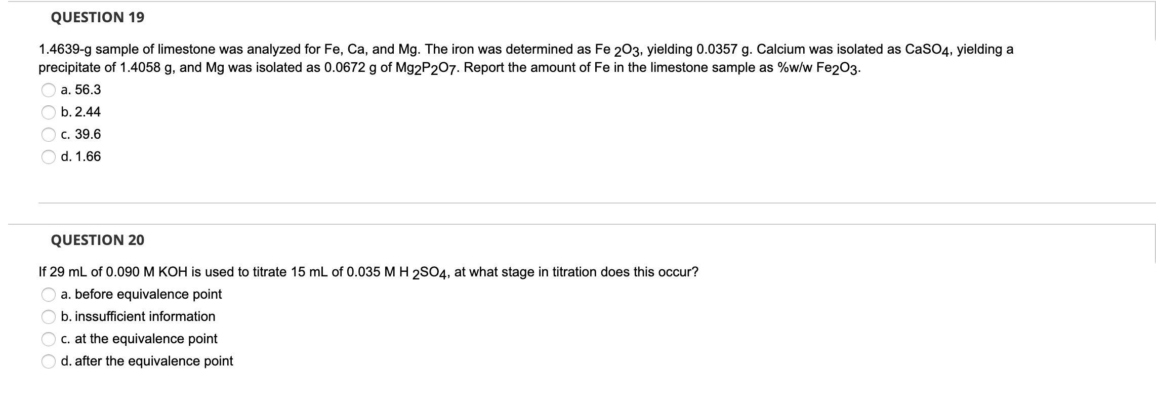 Solved QUESTION 19 1.4639-g sample of limestone was analyzed | Chegg.com