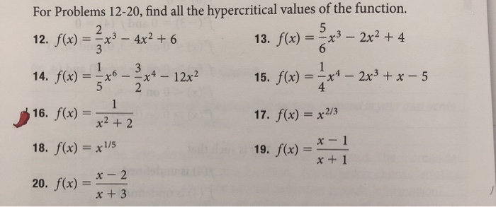 Solved For Problems 12-20, find all the hypercritical values | Chegg.com