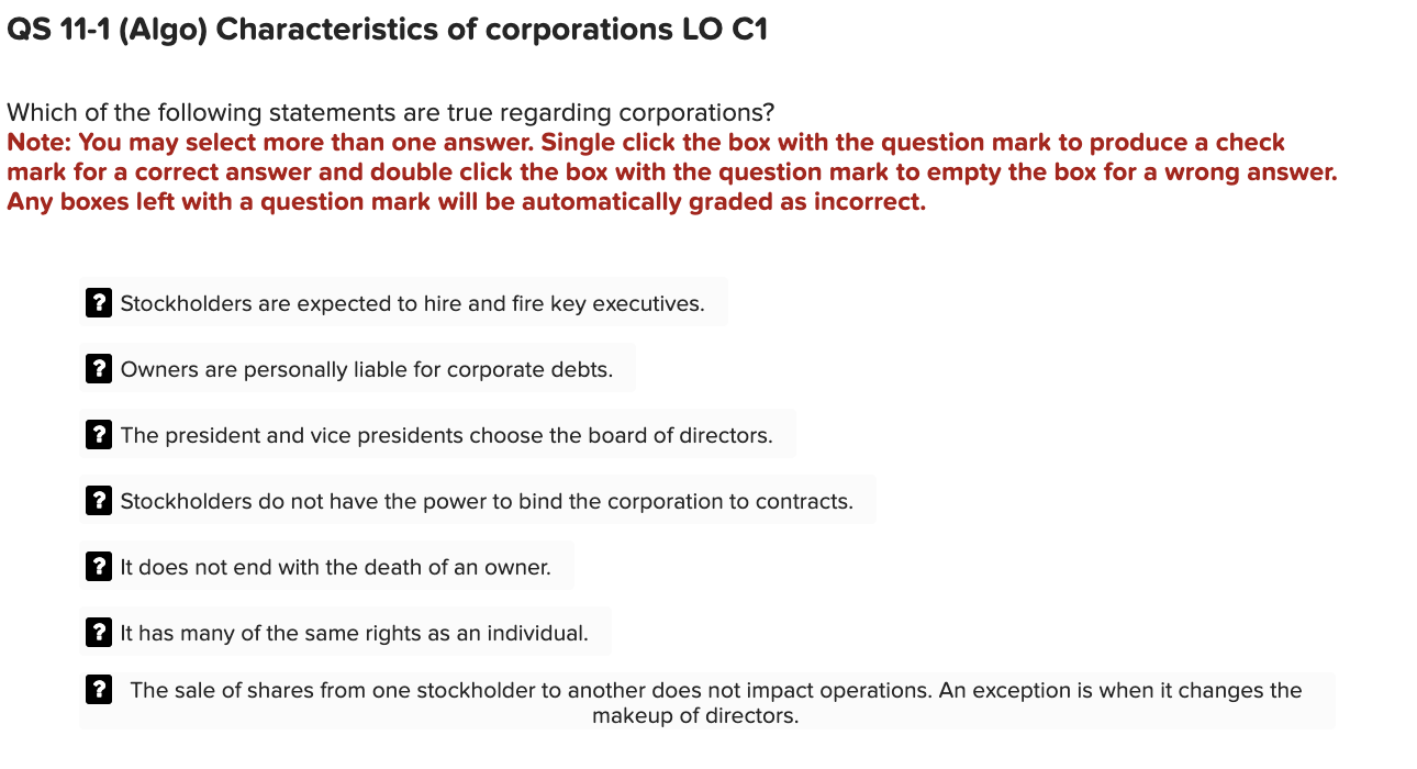 Solved QS 11-1 (Algo) ﻿Characteristics of corporations LO | Chegg.com